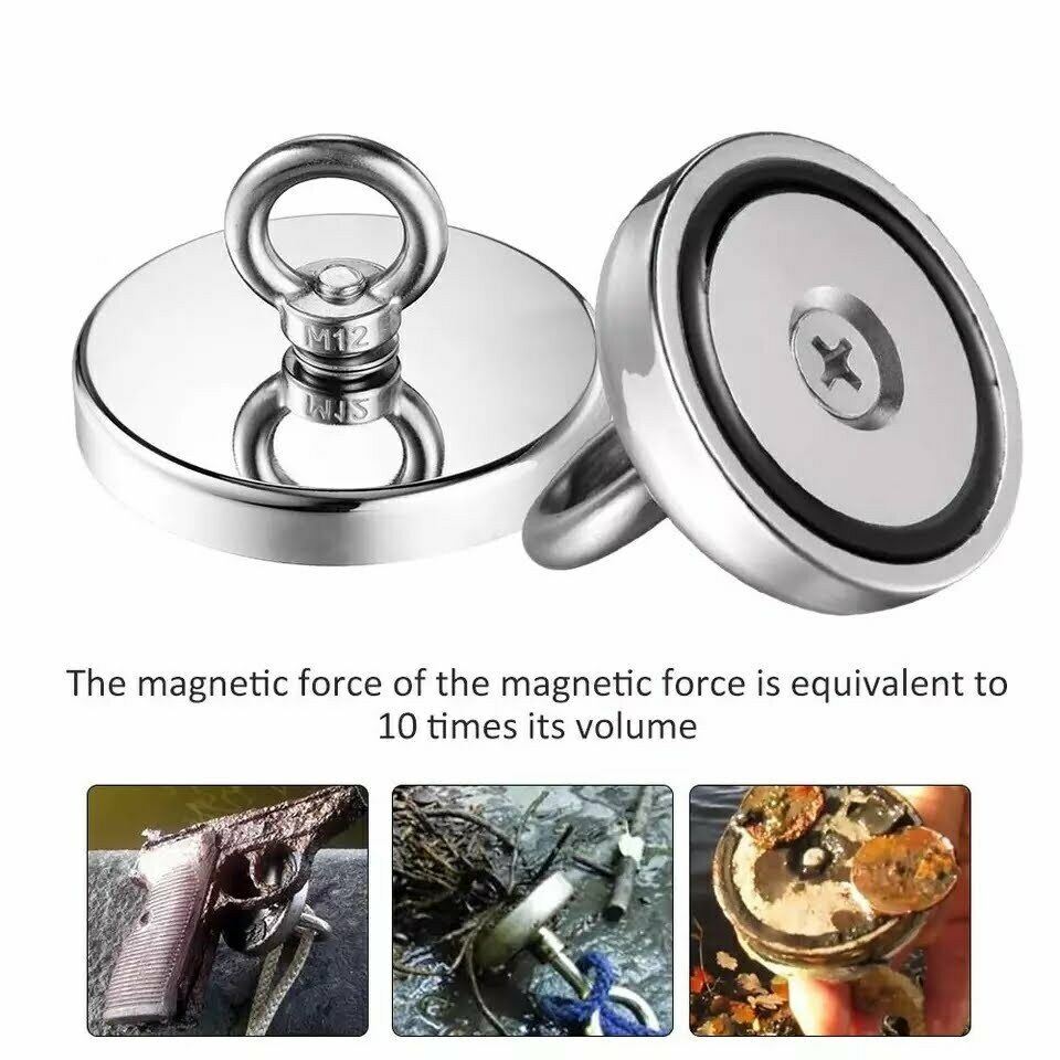 Monster Strong Fishing Magnet 115KG Pulling Force D60 Neodymium With 2 ...